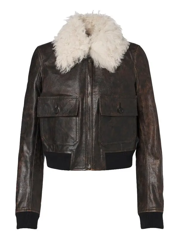 Fendi Shearling-trimmed Leather Jacket - Brown