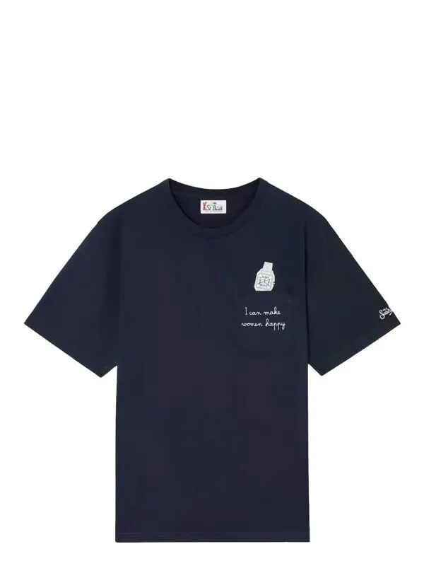 MC2 SAINT BARTH Navy Connor Cotton T-shirt With Watch Print And Embroidery - Blue