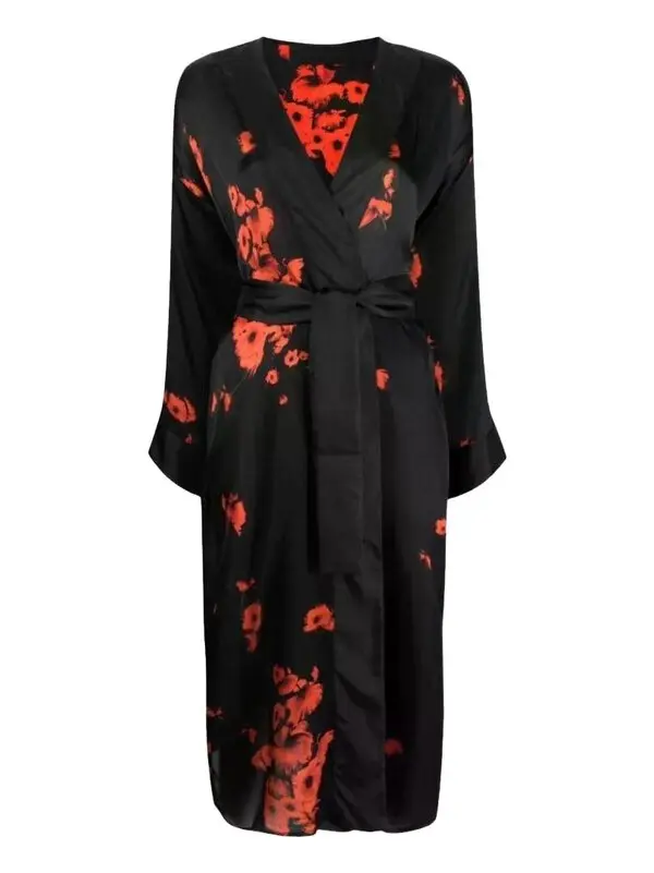 TESSITURA Poppy-print Silk Kimono - Black