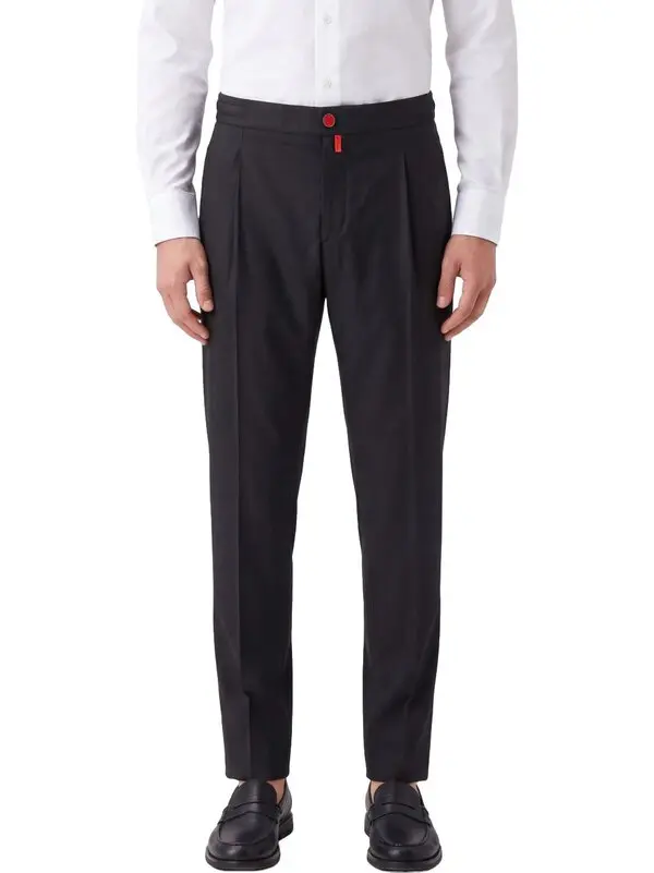 Kiton Pleated Tailored Trousers In Pure Virgin Wool With Belt Loops - Blue
