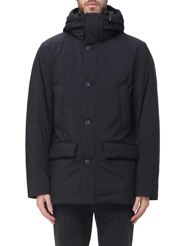 Woolrich Water-repellent Short Parka Padded With Duck Down And Hood - Black
