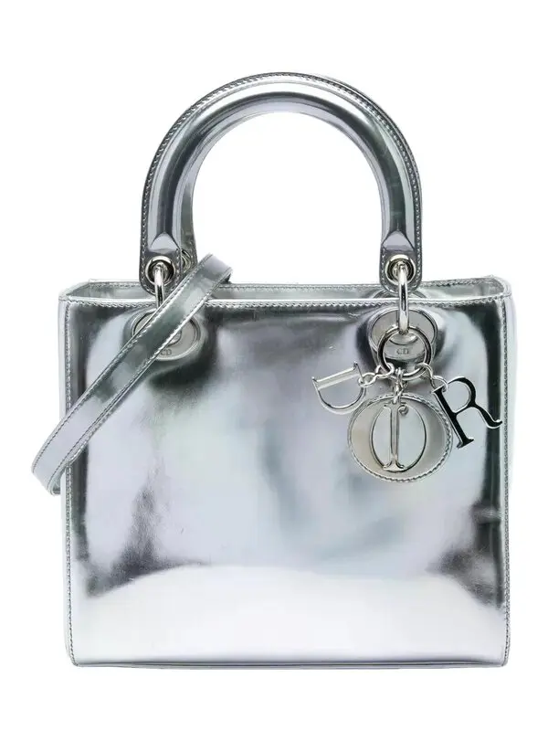 Dior 2014 Medium Metallic Patent Lady Satchel - Silver