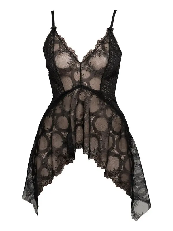 CAROL COELHO Mind Games Lace & Check Tulle Mullet Nightie - Black
