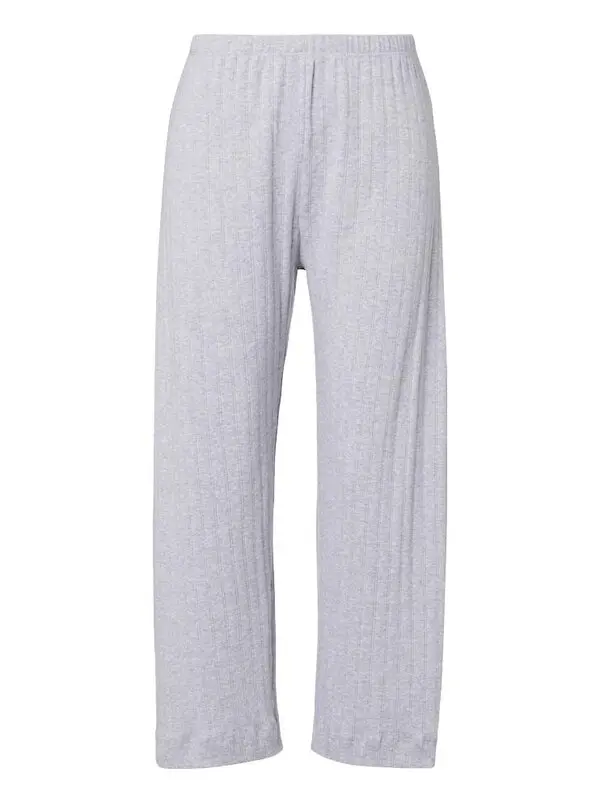 LESET Pointelle Cropped Cotton Wide-leg Pants - Grey