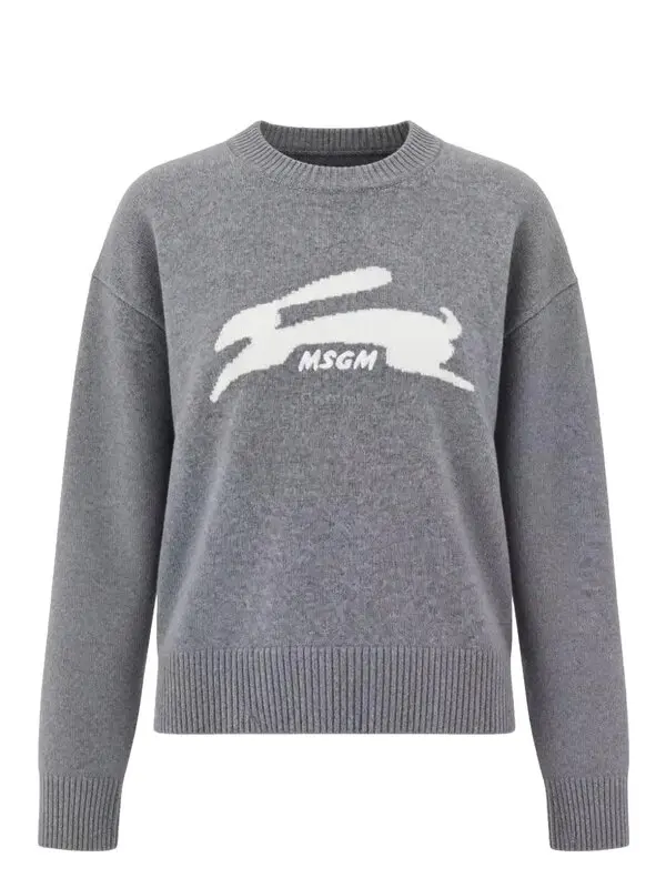 MSGM Rabbit-intarsia Crew-neck Sweater - Grey