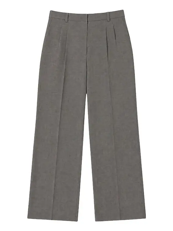 The Kooples Wide Mid-rise Wool-blend Trousers - Beige