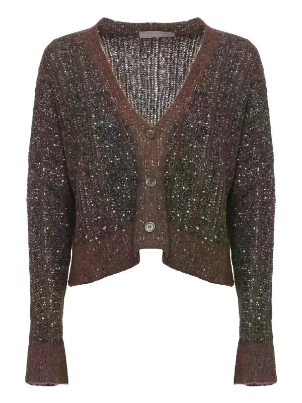 D.exterior Sequin-embellished Cable-knit Cardigan - Brown