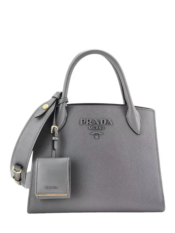 Prada Monochrome Saffiano With City Calf Small Tote Bag - Grey