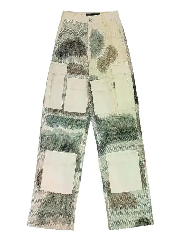 WHO DECIDES WAR Distressed Embroidered Wide-leg Trousers - Neutrals