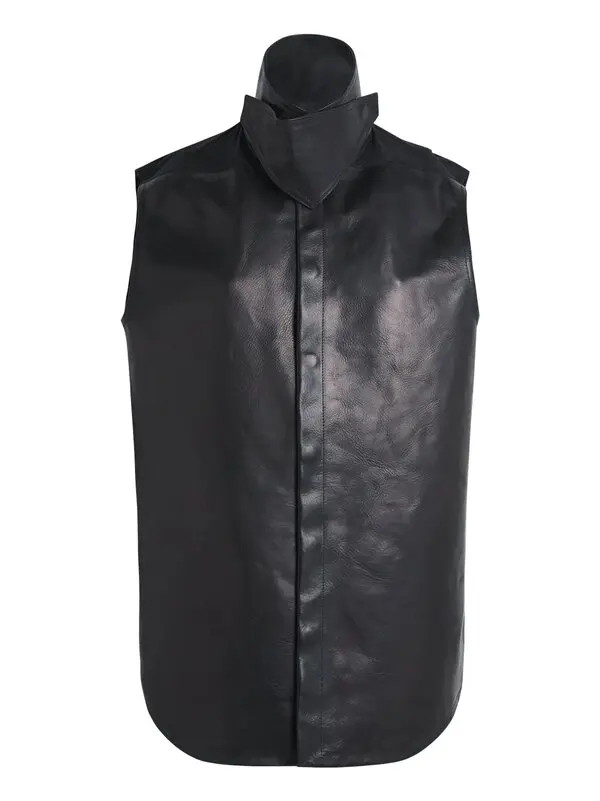 Rick Owens Leather Sleeveless Throat-latch Shirt - Black