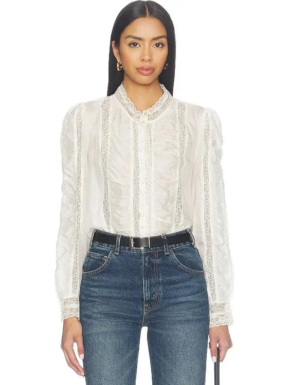 LoveShackFancy Jacque Top - Beige