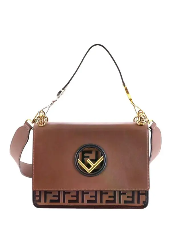 Fendi Kan I F Leather With Zucca Embossed Detail Medium Shoulder Bag - Brown