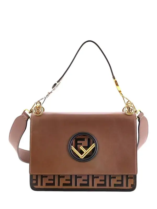 Fendi Kan I F Leather With Zucca Embossed Detail Medium Shoulder Bag - Brown