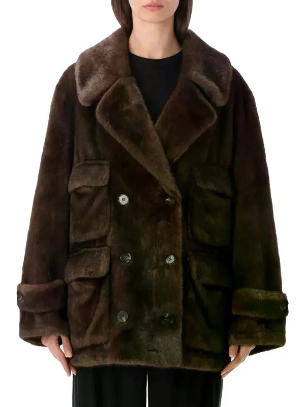 SWORD 6644 Double-breasted Faux-fur Coat - Brown