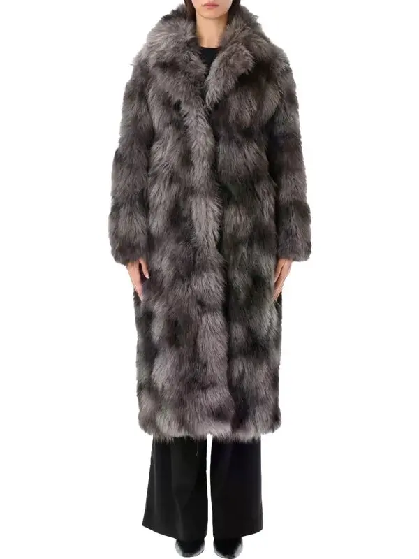 SWORD 6644 Faux-fur Notch-lapels Coat - Grey
