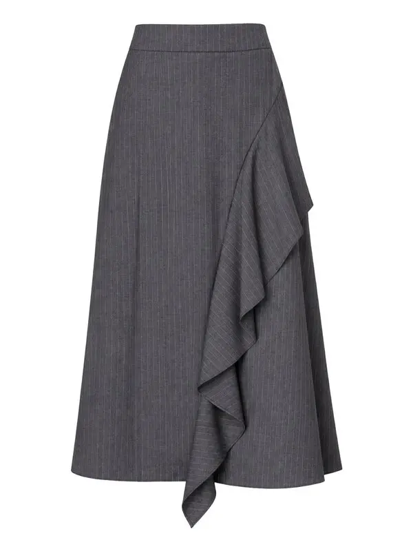 SMART AND JOY Flared Midi Skirt With Asymmetrical Ruffles - Grey