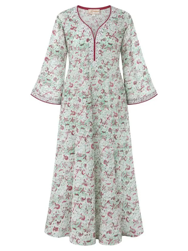 KAMINEE Mint Paisley Cotton Crepe Long Dress - Green