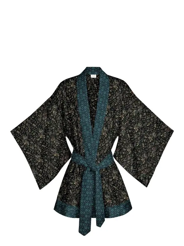 ARTEMIS MUSE One Of A Kind Recyled Sari Kimono Unique One Hundred And Twenty One - Black