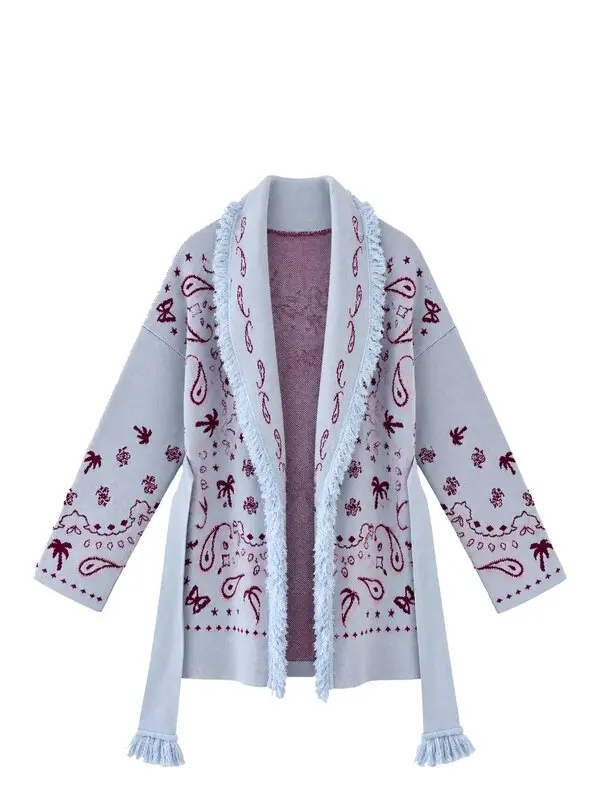 Loveist Store Bandana Fringe Knit Cardigan - Blue