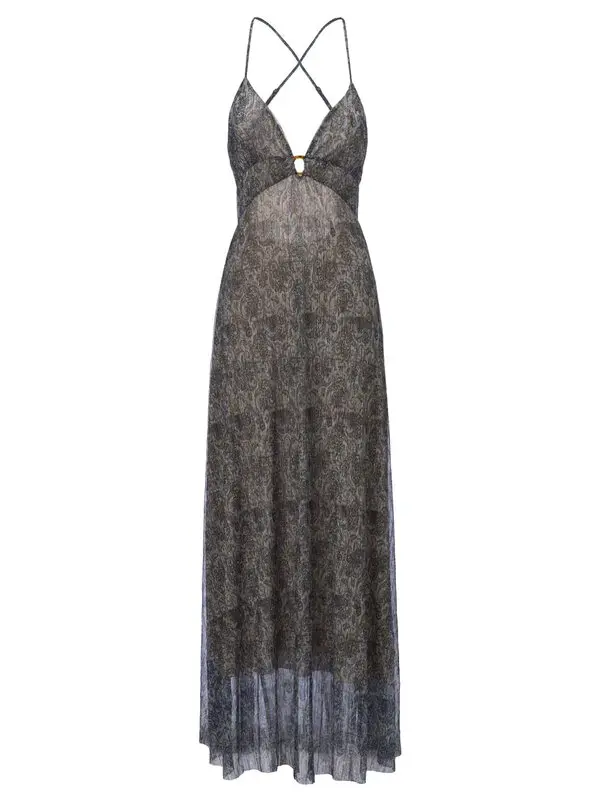 BELSIZE25 Golden Paisley Adjustable-strap Backless Maxi Dress In Dusty Blue - Blue/grey