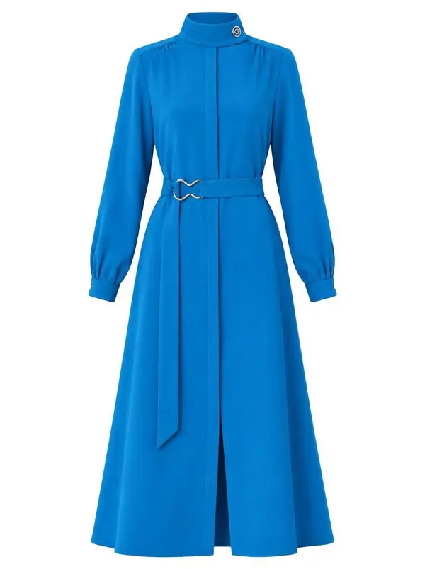 SMART AND JOY High-necked Long-sleeved Shirt Dress - Blue