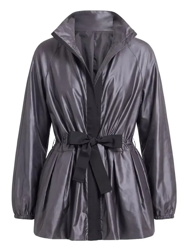 CONCEPT A TROIS Short Pleated Trench Coat In Technical Fabric - Grey