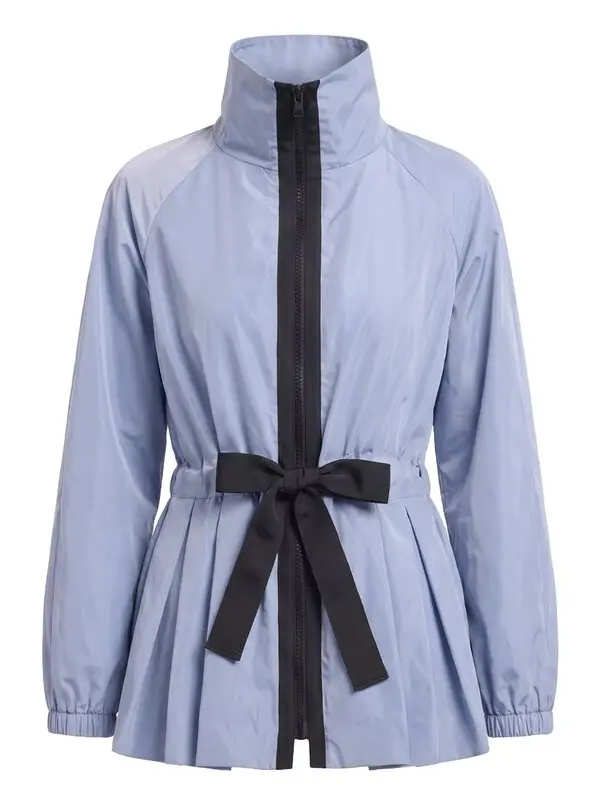 CONCEPT A TROIS Glacier Short Pleated Trench Coat In Technical Fabric - Blue