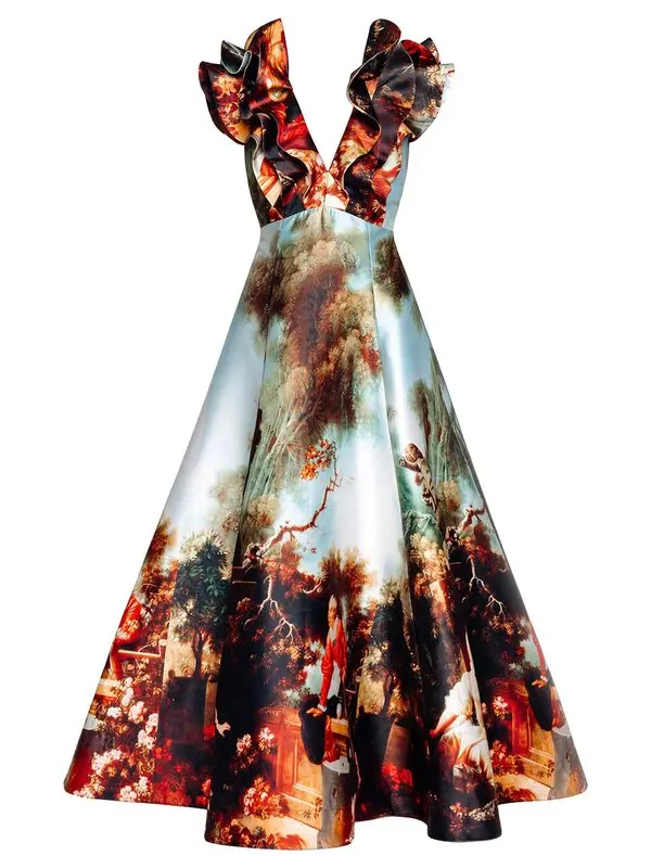 MAXJENNY Butterfly Evening Dress Garden Royal - Brown