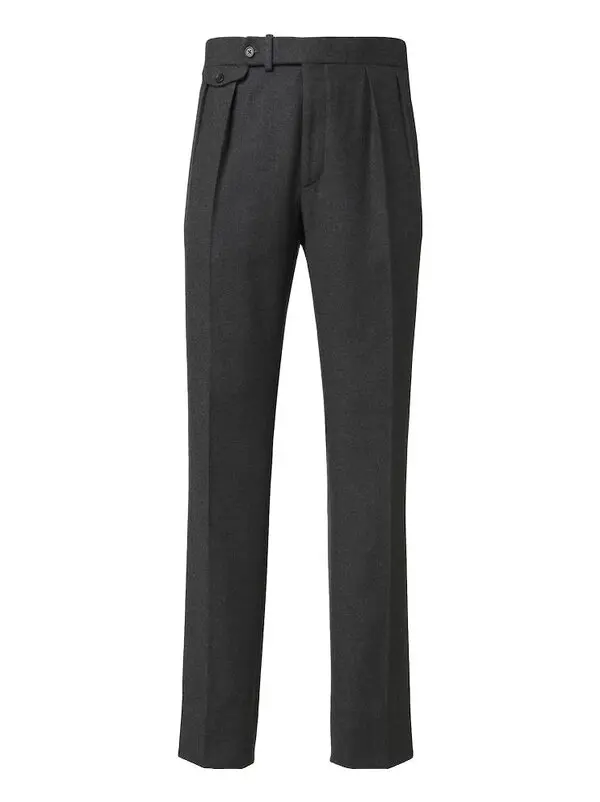 Ralph Lauren Purple Label Gregory Pleated Wool Straight Pants - Grey