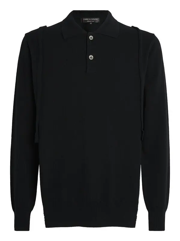 Comme Des Garçons Wool Cut-out Polo Shirt - Black