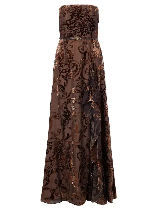 Elie Saab Strapless Belted Devoré Silk-blend Velvet Gown - Multi