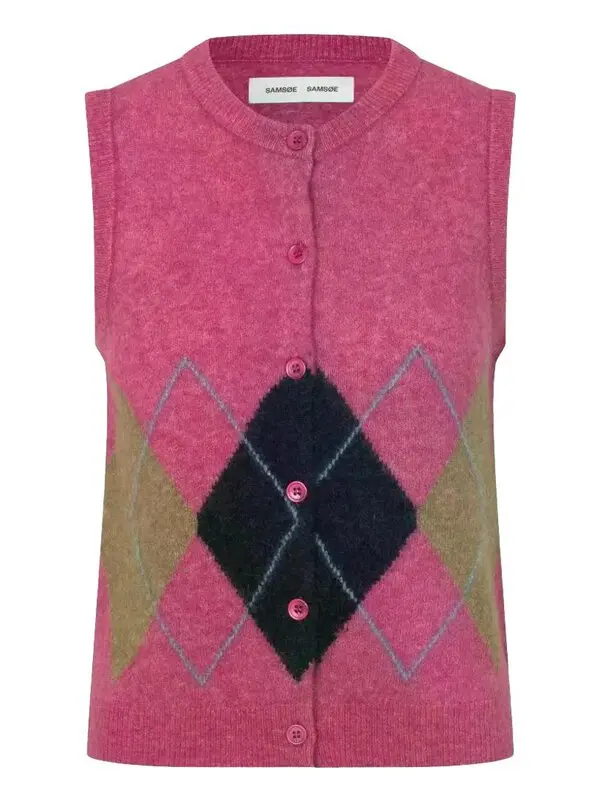 Samsøe Samsøe Sanoura Argyle-pattern Button-up Cardigan - Pink