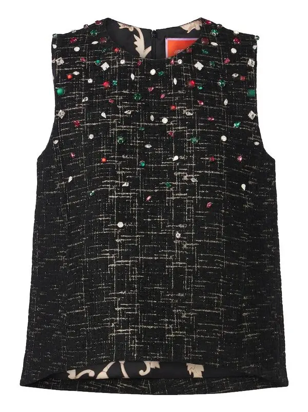 La DoubleJ La Scala Embellished Boucle Lurex® Top - Black