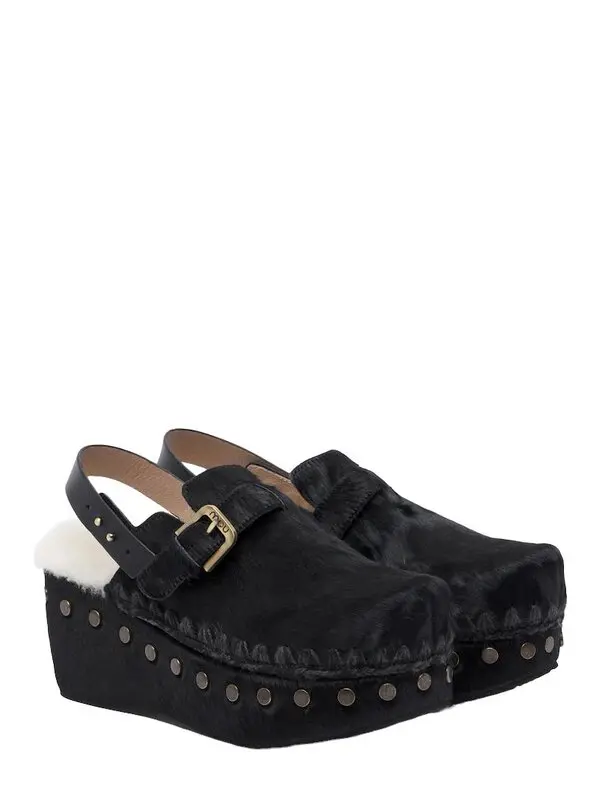 Mou Shearling-lined Calf Hair Clogs - Black