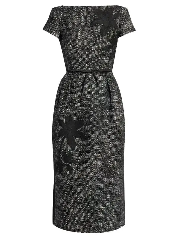Erdem Floral-embroidered Bouclé Midi Dress - Grey