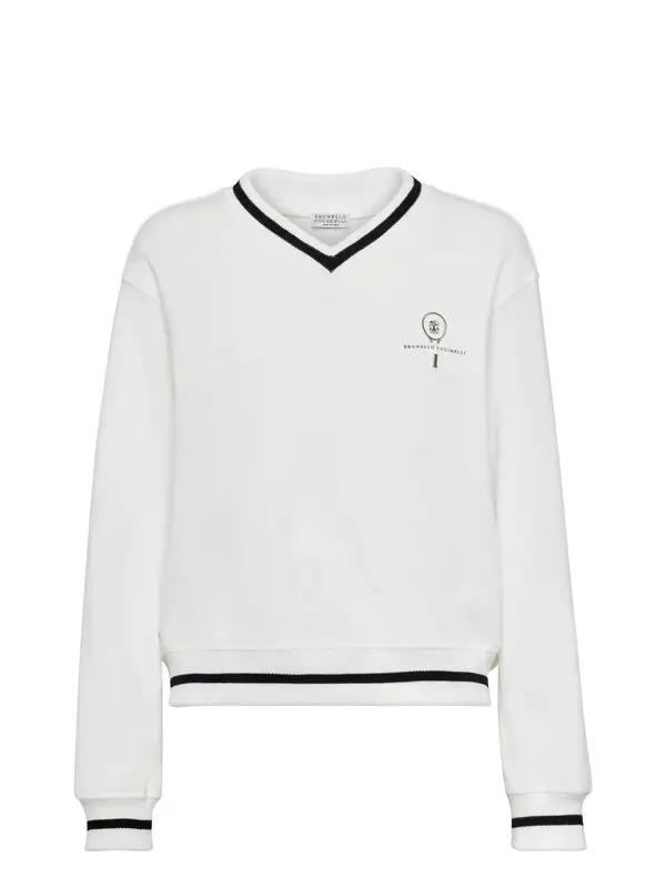 Brunello Cucinelli Logo-printed Striped-trim Sweatshirt - White
