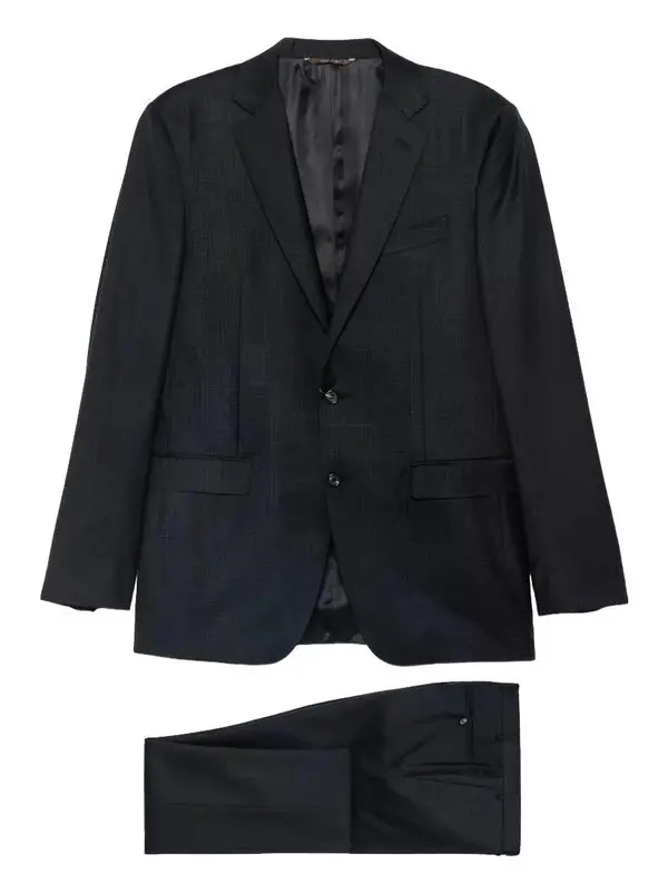 Canali Check-pattern Wool Suit - Blue