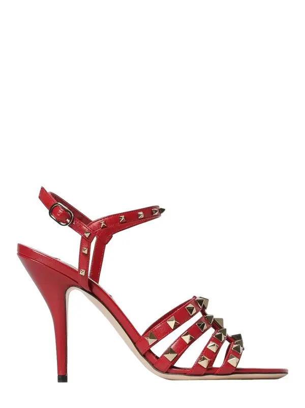 Valentino Garavani Rockstud Studded Calfskin Leather Stiletto Sandals - Red