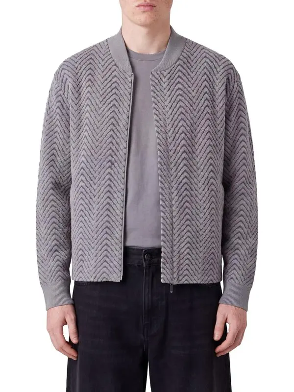 Emporio Armani Zig-zag Pattern Virgin Wool Bomber Jacket With Ribbed Collar - Brown