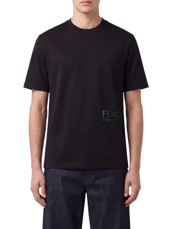 Fendi Cotton T-shirt With Contrasting Logo On The Chest - Black