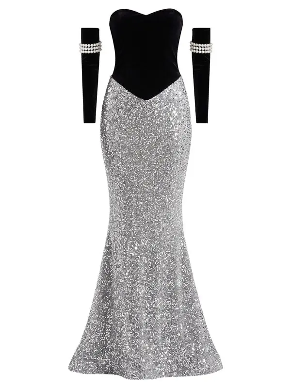 NUR KARAATA Pearl Affair Gown - Silver/black