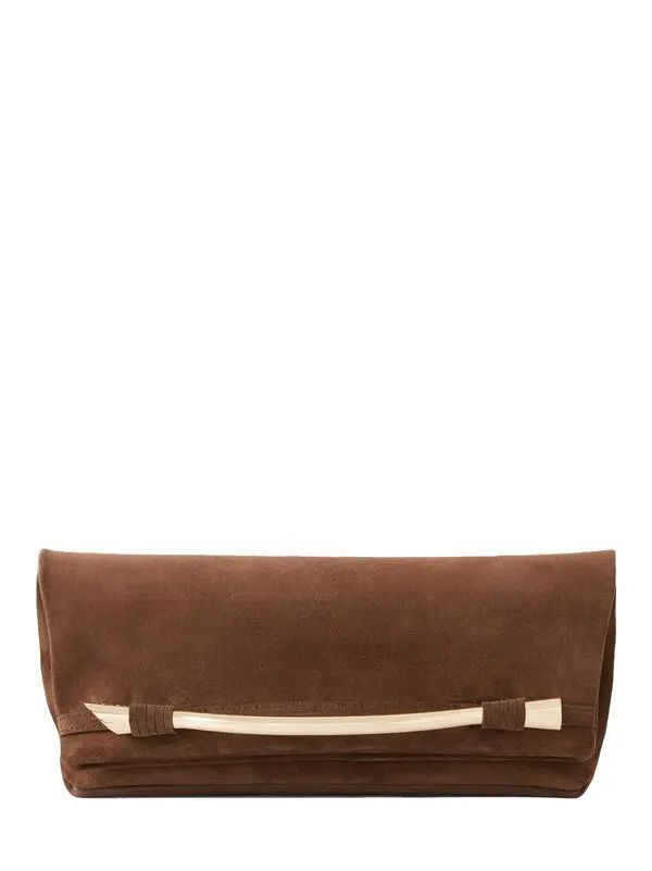 AMANU Egypt Embellished Leather-trimmed Suede Clutch - Brown