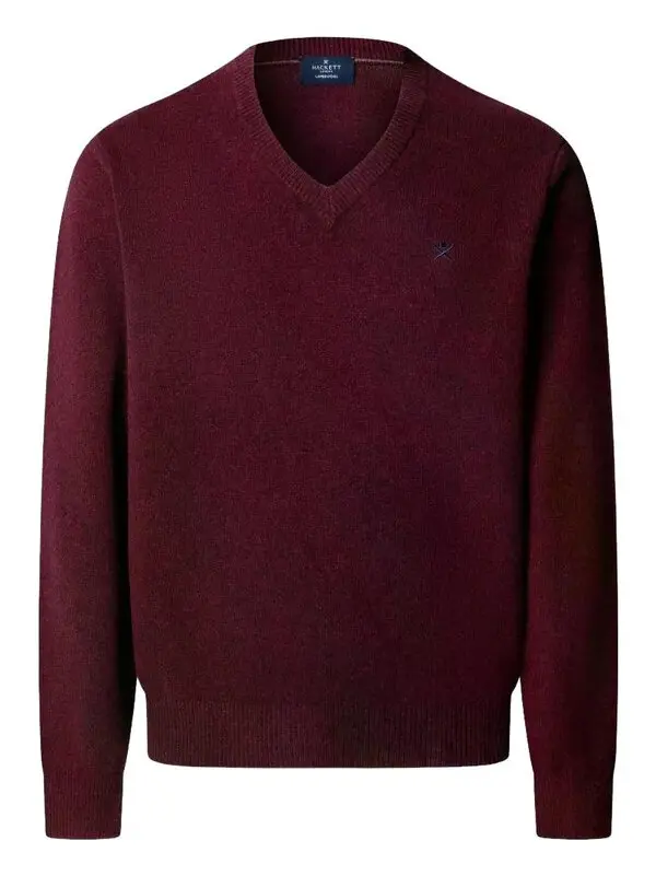 HACKETT  V-neck Lambswool Sweater - Red