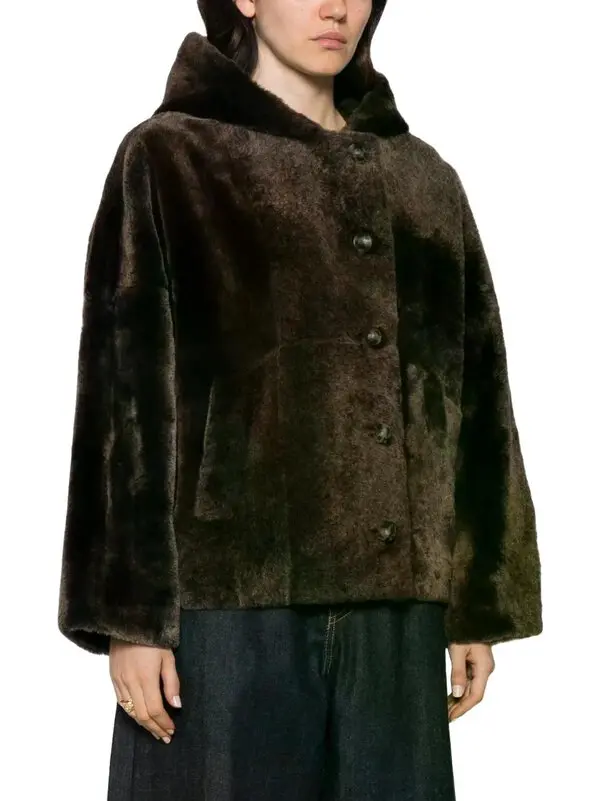 YVES SALOMON Hooded Button-fastening Jacket - Brown