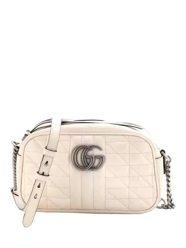 Gucci Gg Marmont Shoulder Bag Mixed Matelasse Leather Small Crossbody Bag - White