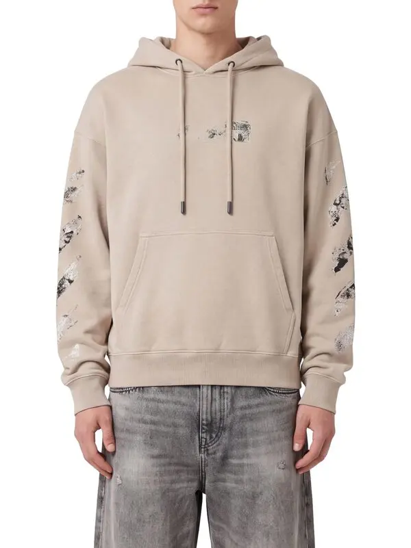 Off-White Relaxed Fit Cotton Hoodie With Arrow Logo - Multicolor
