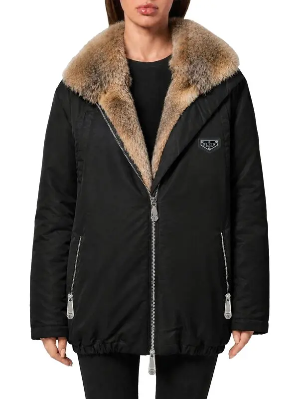 Philipp Plein Water-repellent Padded Parka With Fur Collar - Black