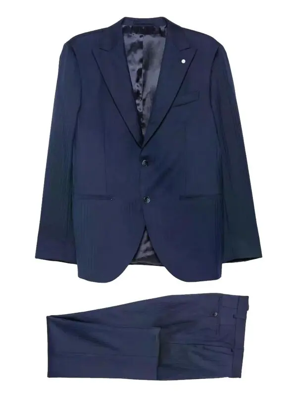 LUIGI BIANCHI MANTOVA Herringbone-pattern Single-breasted Suit - Blue