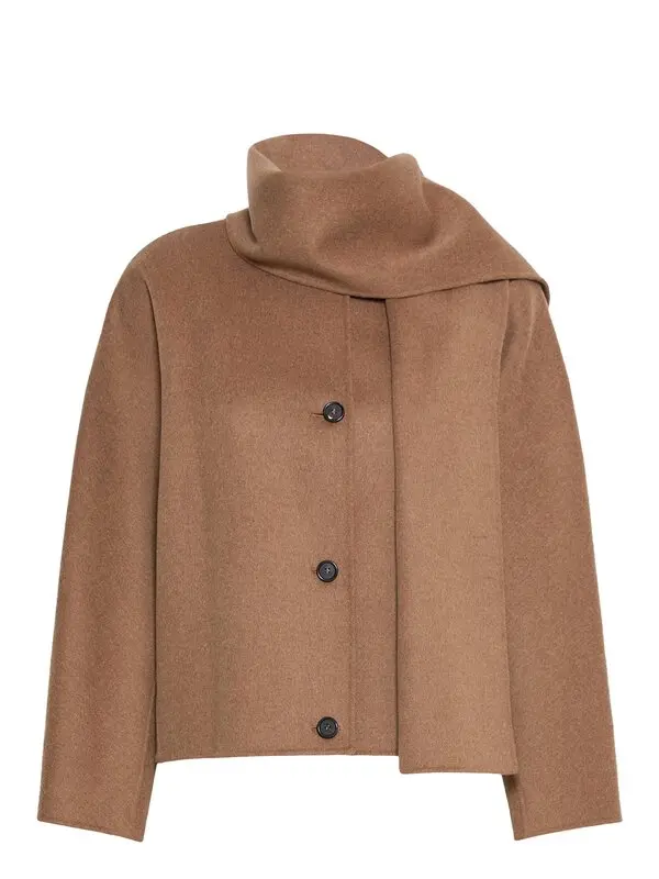 Max Mara Virgin Wool Scarf-neck Jacket - Beige