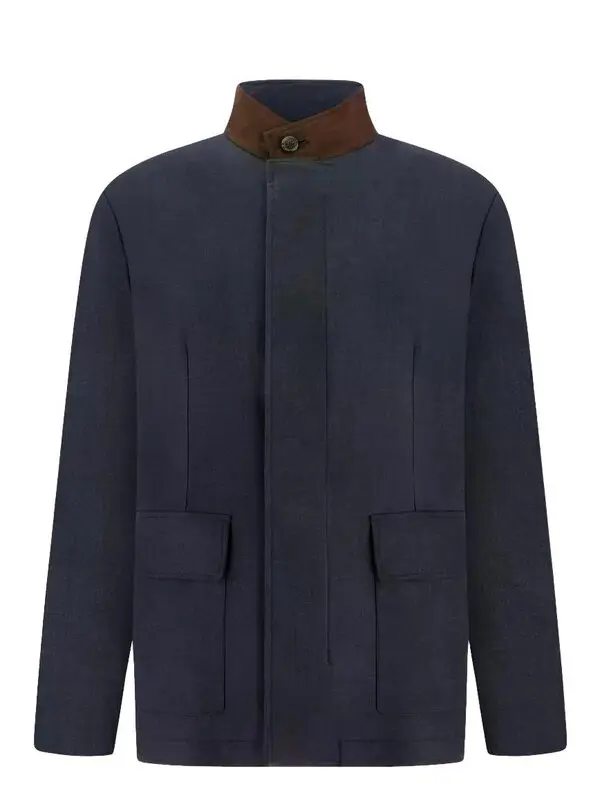 Paul & Shark Suede-trim Wool Coat - Blue